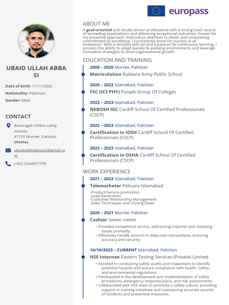 New CV UBAID ULLAH ABBASI | PDF | Safety | Pakistan