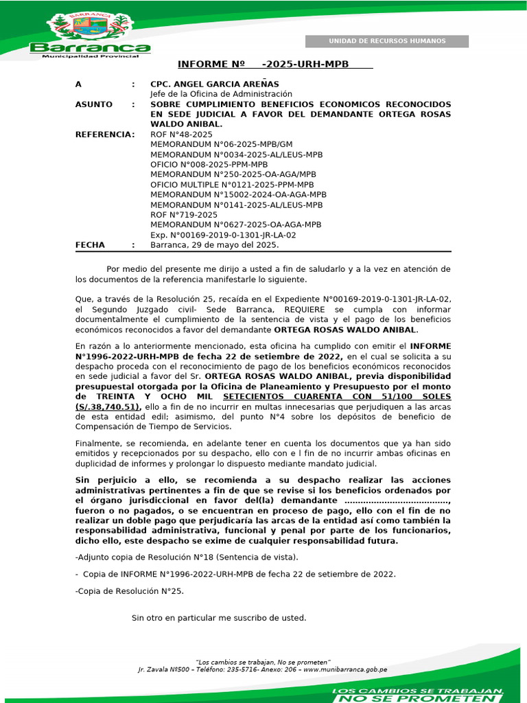 INFORME - ORTEGA ROSAS WALDO ANIBAL - Docx (Duplicidad) | PDF ...