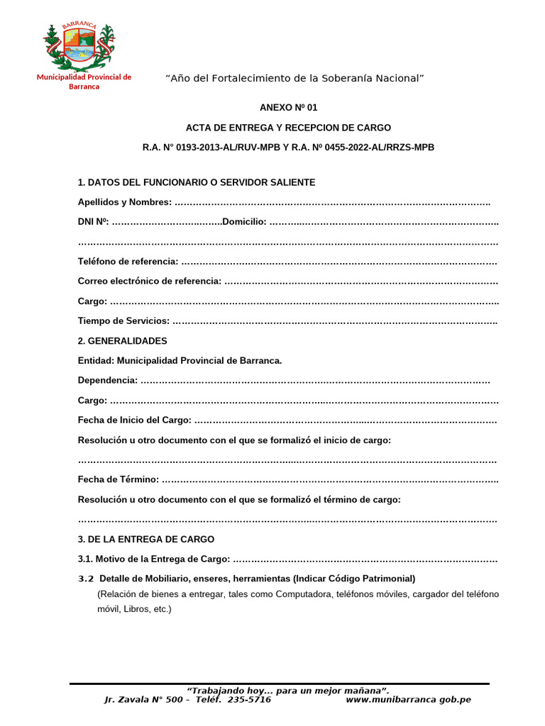 Formato Entrega de Cargo-Recepcion Cargo | PDF