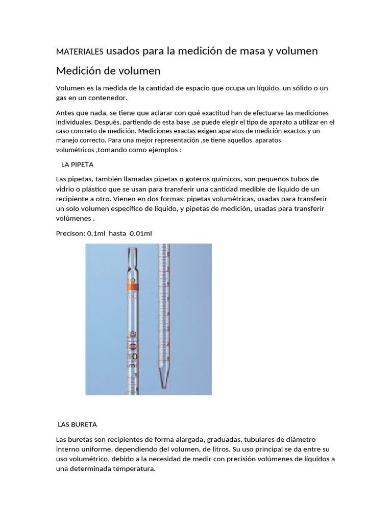 MATERIALES Usados para La Medición de Masa y Volumen | PDF | Volumen | Masa