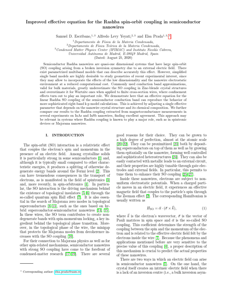 Rashba Spin-Orbit Coupling in Semiconductor Nanowires | PDF ...