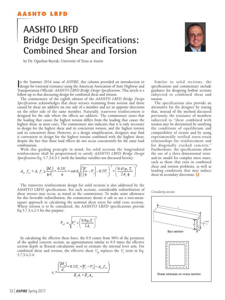 AASHTO LRFD Bridge Design Specifications-Combined Shear and Torsion ...