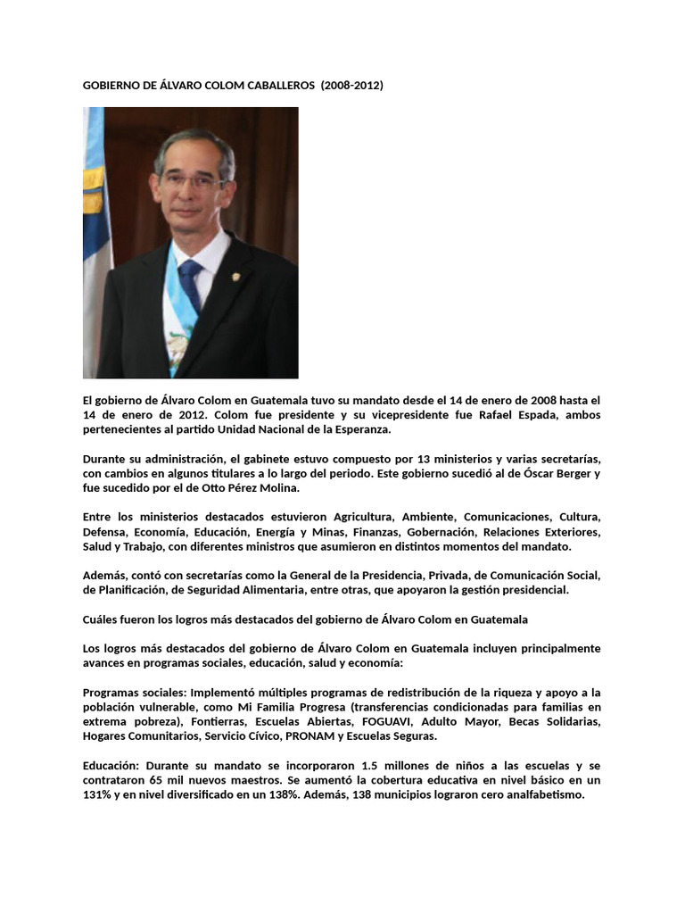 Gobierno de Álvaro Colom Caballeros | PDF | Guatemala | Economias