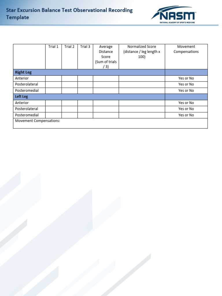 NASM PES Handout Star Excursion Balance Test Observational Findings ...