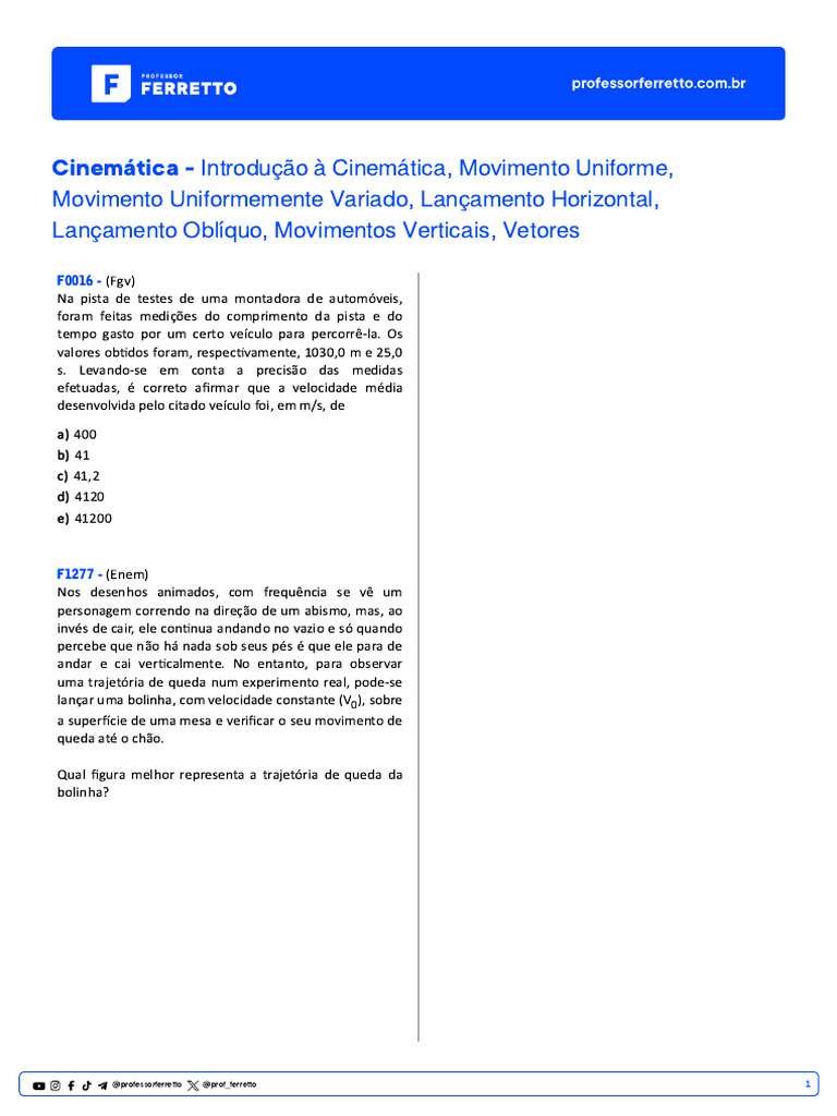 Física Cinemática | PDF | Cinemática | Trajetória