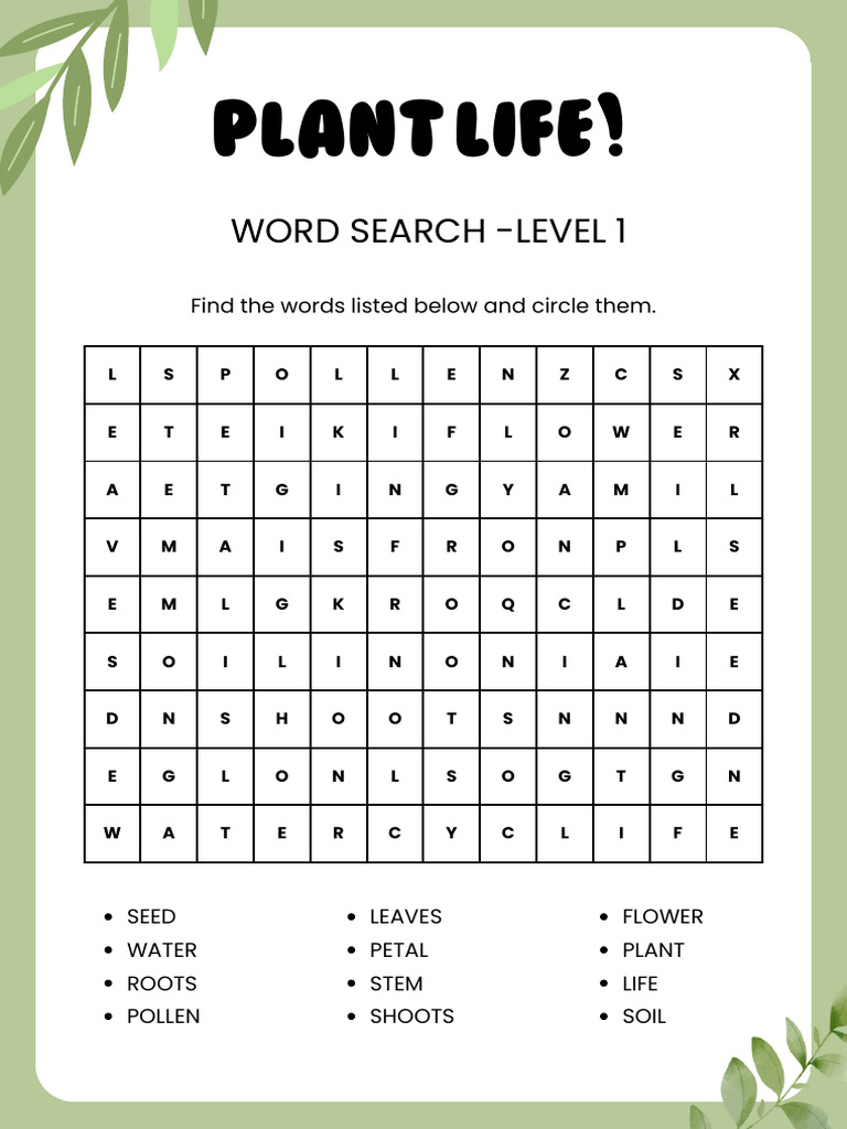 Science Plant Life Cycle Word Search Worksheet in White Green Nature ...