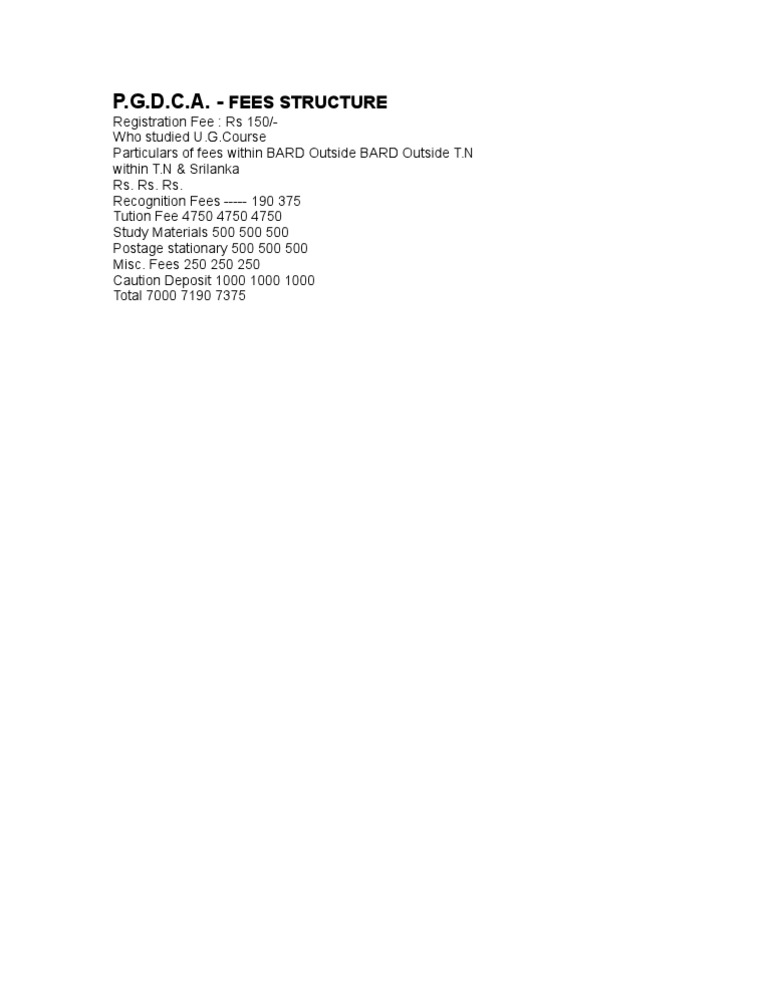 P G D C A Fees Structure PDF