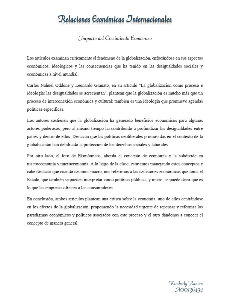 Ramón, Kimberly - Impacto Del Crecimiento Económico | PDF