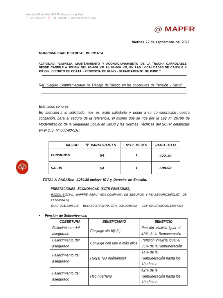 SCTR Obreros Coata Mapfre | PDF | Seguro | Póliza de seguros
