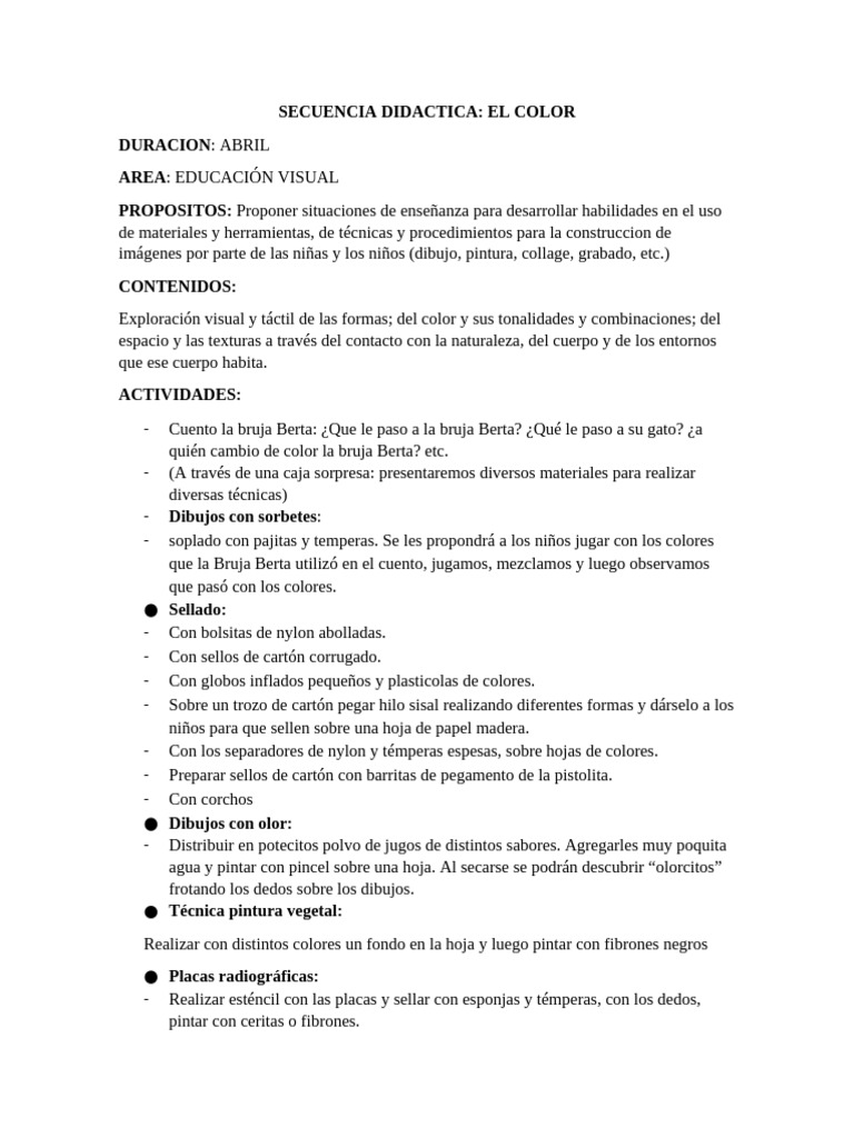Secuencia Didáctica: Explorando el Color | PDF