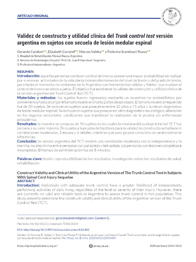 Vista de Validez de Constructo y Utilidad Clínica Del Trunk Control ...