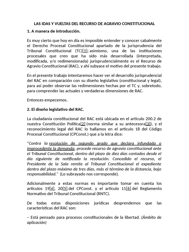 Las Idas y Vueltas Del Recurso de Agravio Constitucional | PDF | Caso de ley | Ley procesal