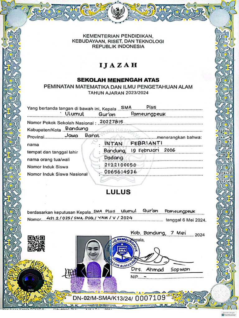 IJAZAH - Intan Febrianti | PDF