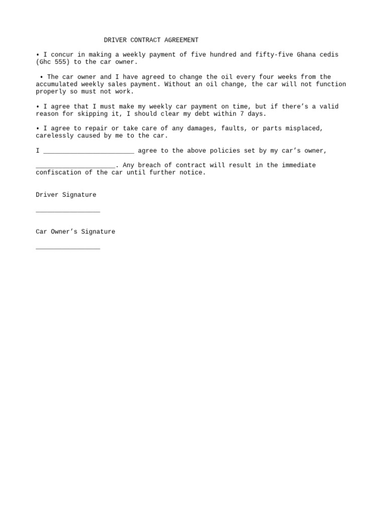 Driver Contract Agreement Terms | PDF
