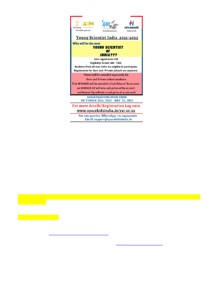 Young Scientist India Competition 2020-2021 | PDF