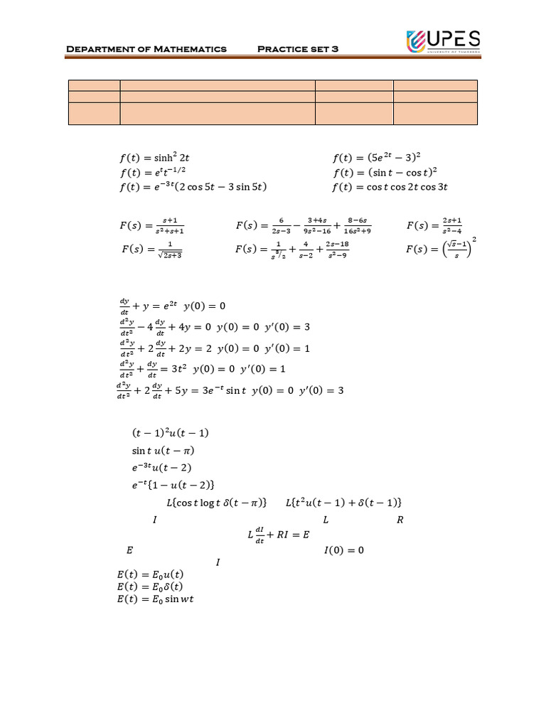 Practice Set 3 AEM 2 (MATH 1065) 2025 | PDF | Laplace Transform | Mathematical Physics