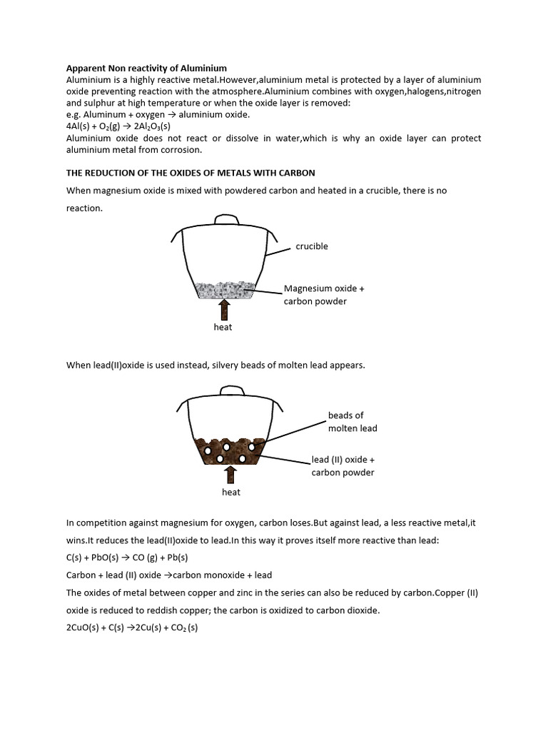 Aluminium Reactivity and Metal Reduction | PDF | Hydroxide | Oxide