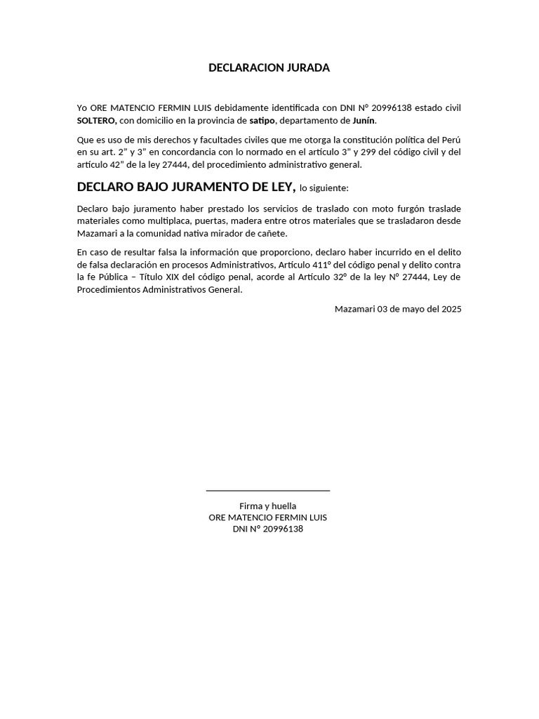 Declaracion Jurada de Inexistencia Proceso | PDF | Ley Pública | Gobierno