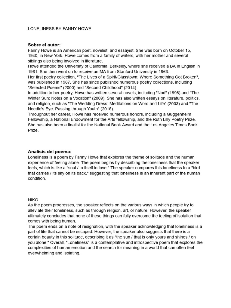 Analysis of Fanny Howe's "Loneliness" | PDF