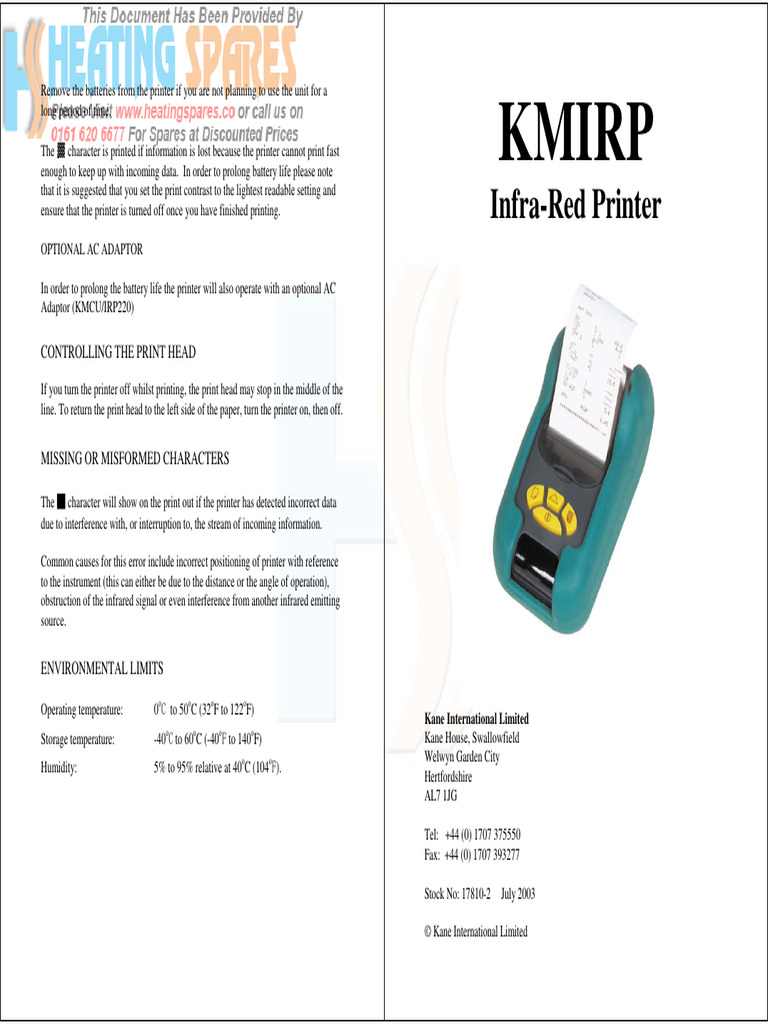 KMIRP Infrared Printer User Guide | PDF | Printer (Computing ...