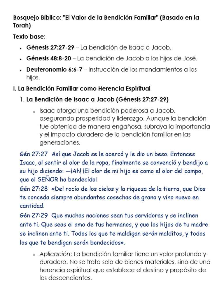 Bosquejo Bíblico El Valor de La Bendición Familiar | PDF | Jacob | Bendición