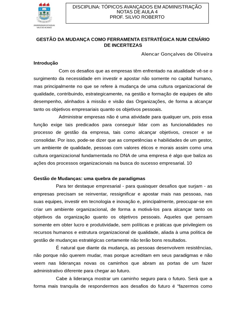 Na4 Gestao Da Mudanca Como Ferramenta Estrategica Num Cenario de ...