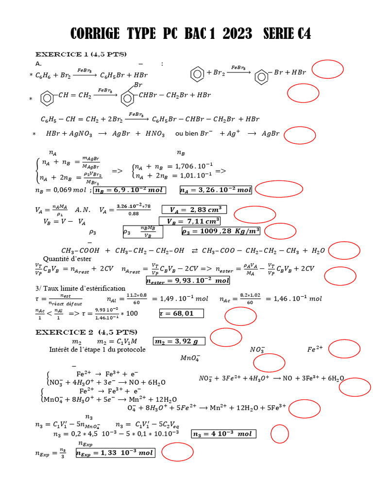 Corrigé PC BAC 2023 Série C4 | PDF