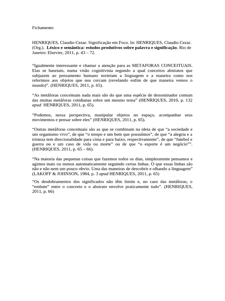 Fichamento - Semântica e Discurso | PDF | Linguística | Pensamento