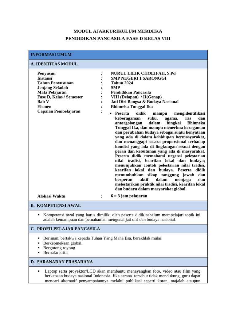 Modul Ajar PPKN Bab 5 1 | PDF