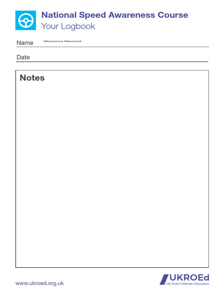 National Speed Awareness Course Logbook | PDF