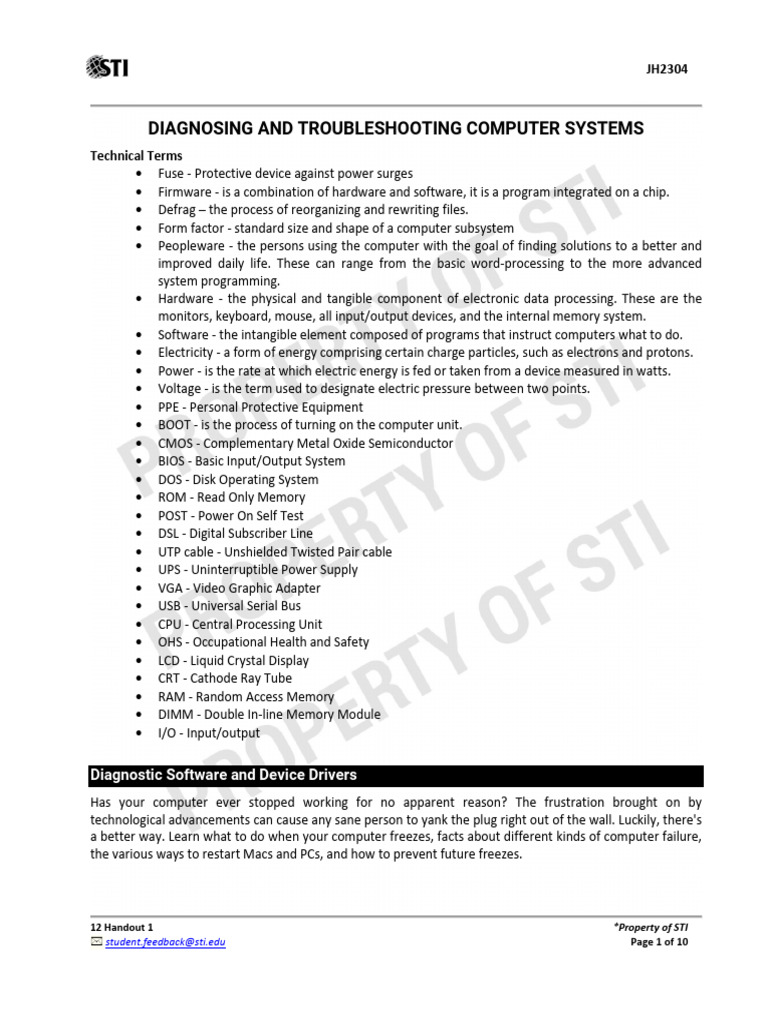 Diagnosing Troubleshooting Computer Systems 1 | PDF | Windows Registry | Computer Architecture