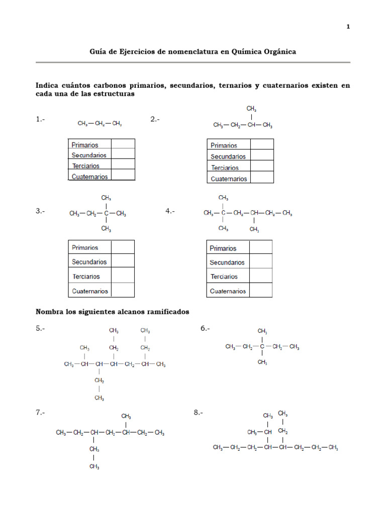Ejercicios de Nomenclatura de Alcanos | PDF