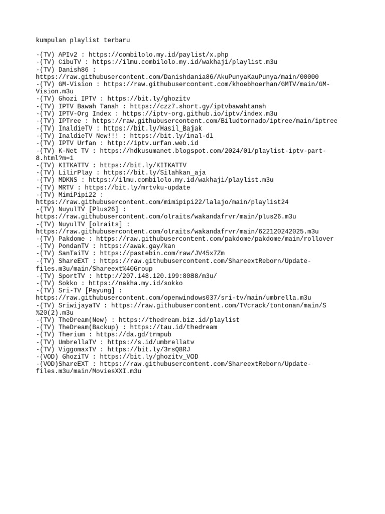Kumpulan Playlist Ott Navigator Terbaru (SFILE | PDF