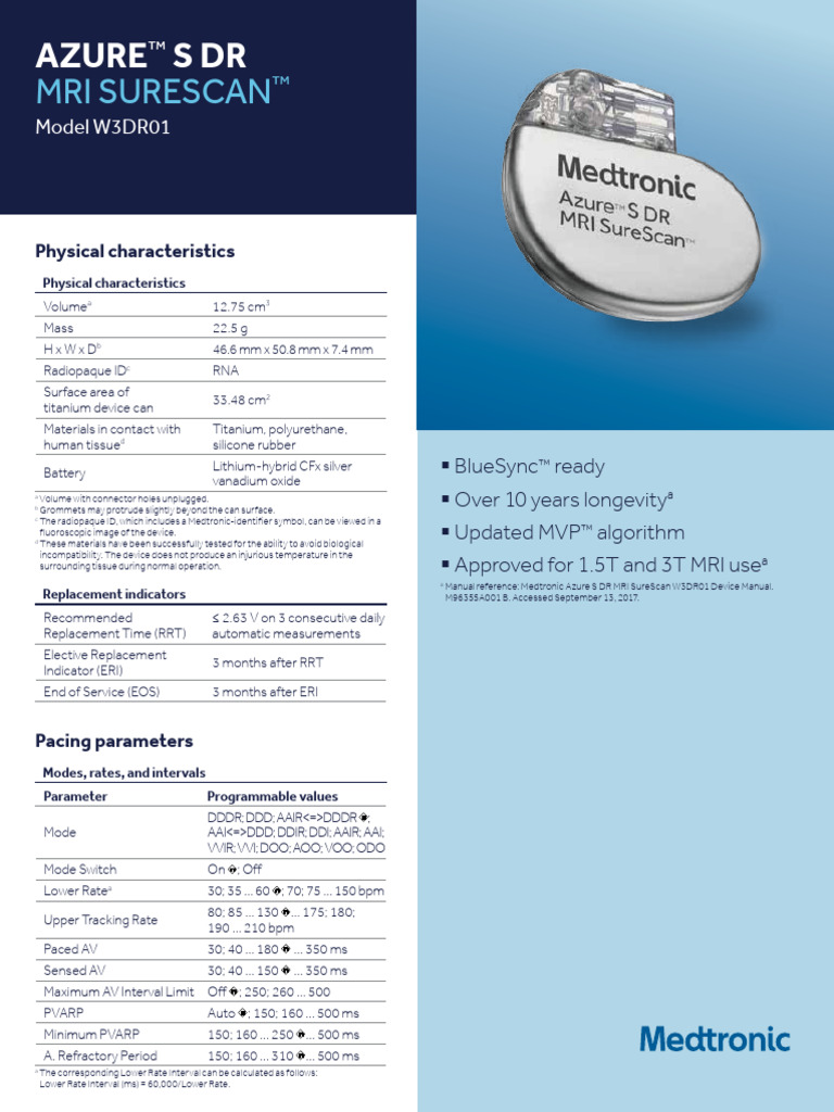 Azure S DR Mri Surescan Spec Sheet | PDF | Artificial Cardiac Pacemaker ...