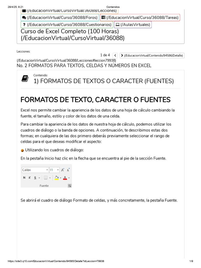 1) Formatos de Textos o Caracter (Fuentes) | PDF | Color | Microsoft Excel