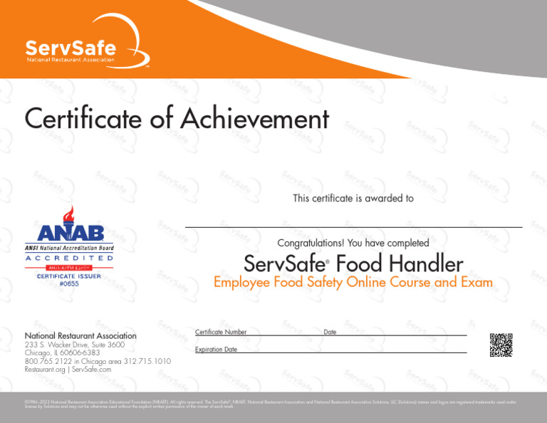 ServSafe Food Handler Certificate Awarded | PDF