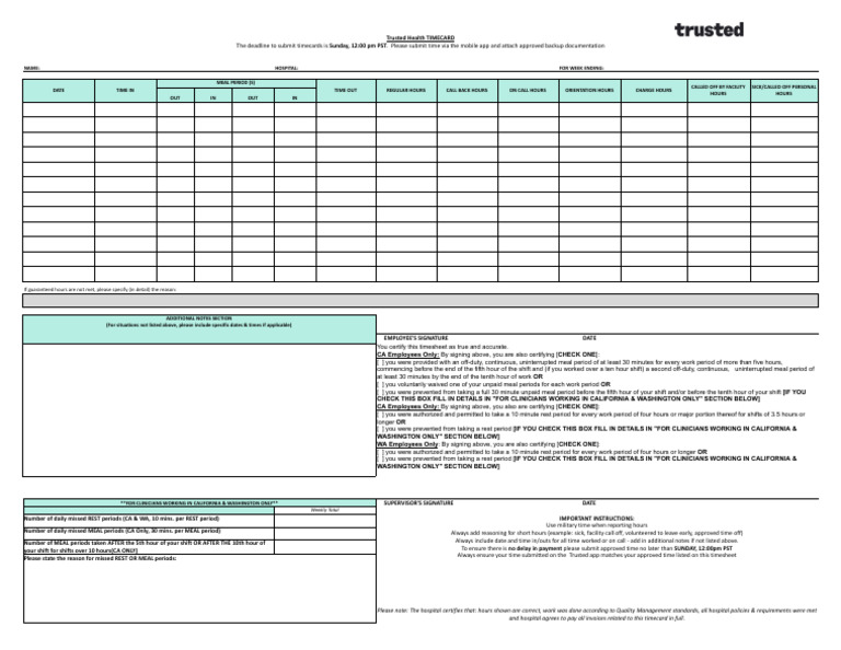 Trusted Health Employee Timecard Guide | PDF