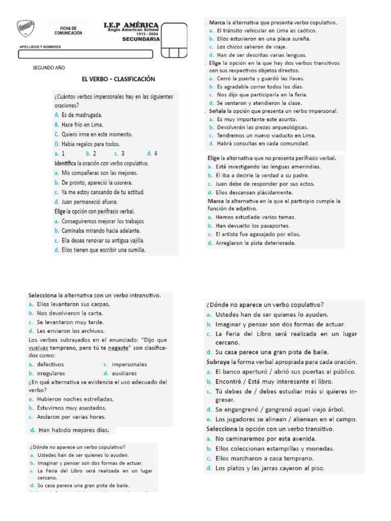El Verbo y Su Clasificacion - Ejercicios - Parte 2 | PDF