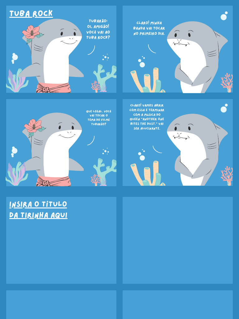 Azul e Cinza Tubarões Animais 4 Painéis Tirinha | PDF