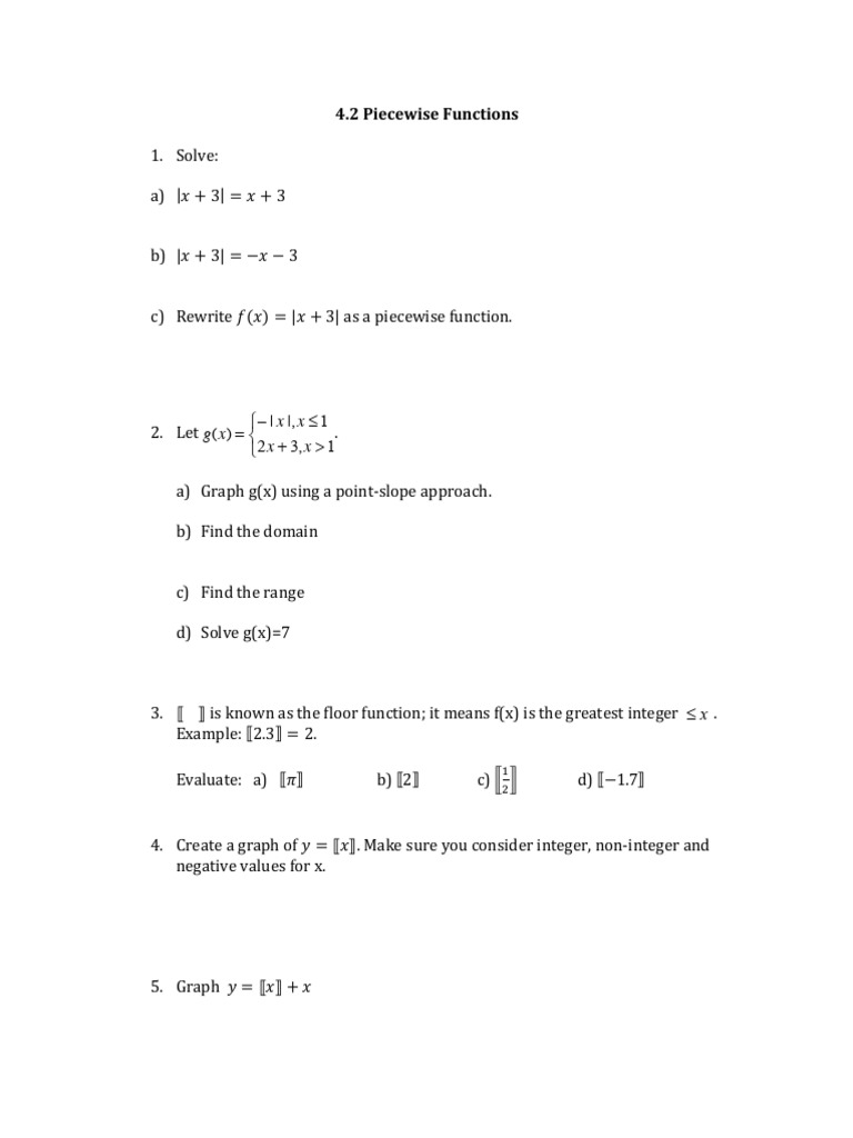 4.2-Piecewise Functions | PDF