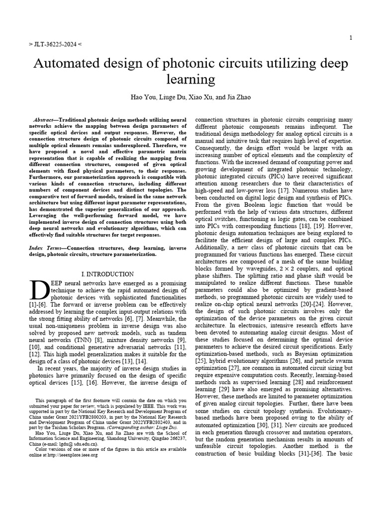 Automated Design of Photonic Circuits Utilizing Deep Learning | PDF