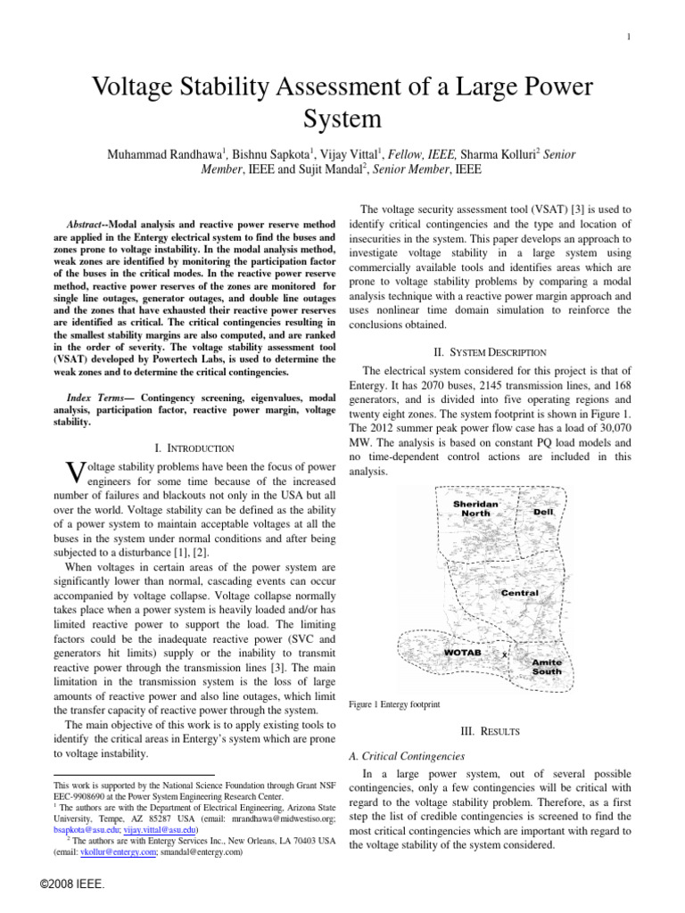 Voltage Stability Assessment of A Large Power System | PDF | Ac Power | Electricity