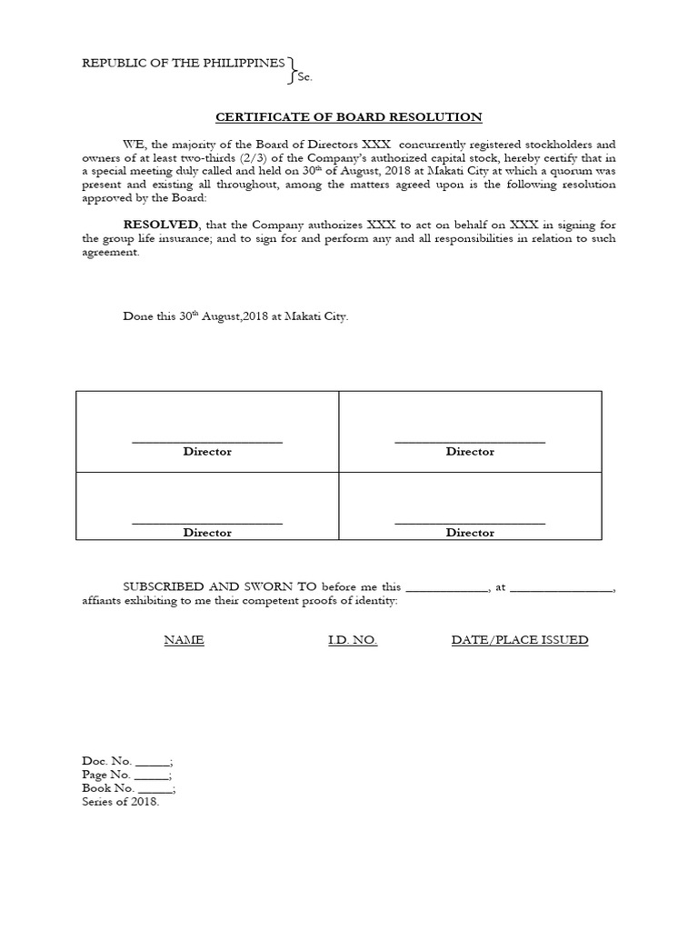 Board Resolution - Authorization For Signature | PDF