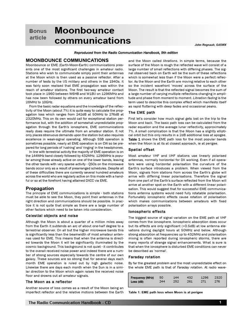 Moonbounce Communications: Bonus Article | PDF | Ionosphere ...