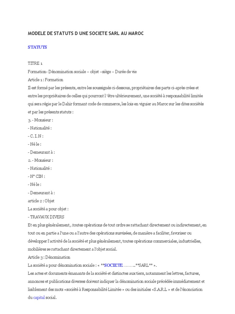 Modele de Statuts d Une Societe Sarl Au Maroc-2 | Liquidation | Dividende