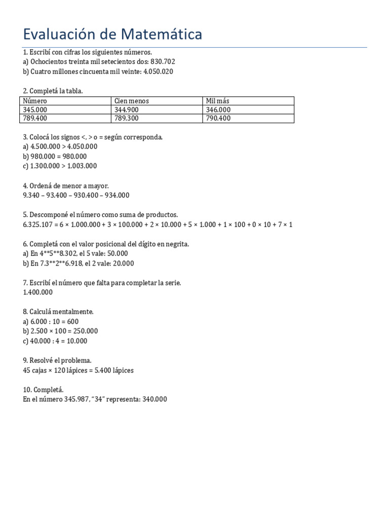 Evaluacion Matematica Resuelta | PDF