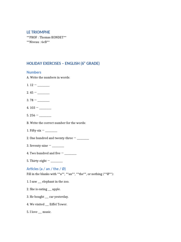 English_Holiday_Exercises_6e | PDF