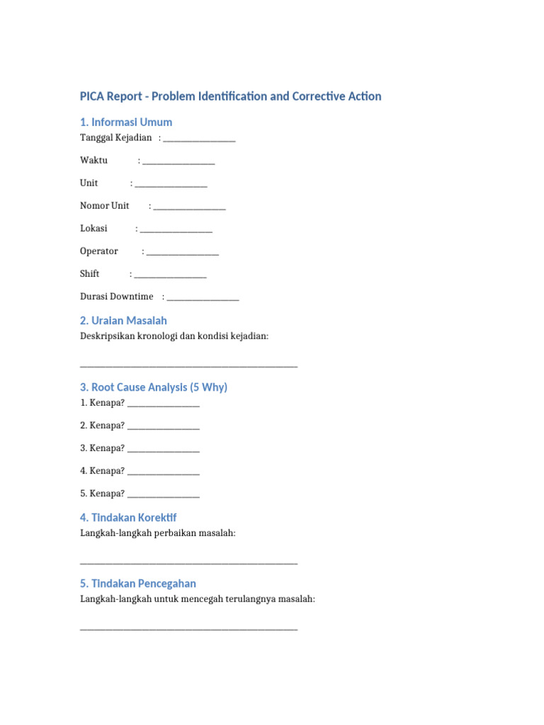 Template PICA Unit Pertambangan | PDF