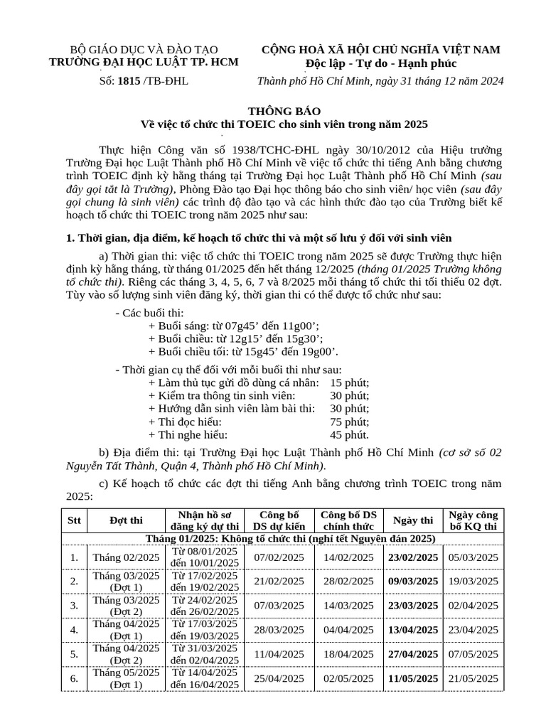 Ke Hoach To Chuc Thi TOEIC - Nam 2025 - Chinh Thuc - Dang Website | PDF