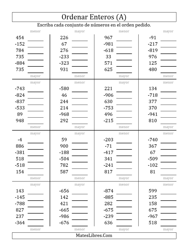 Ordenar Numeros Enteros 3 | PDF